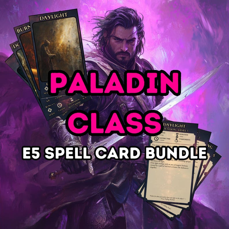 Dnd 5e Paladin Spell Cards Bundle | Illustrated & Printable | Cantrips to Level 9 | Dungeons and ...