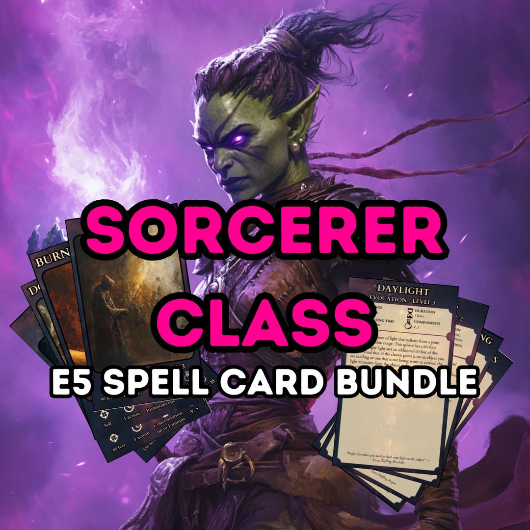 Dnd 5e Sorcerer Spell Cards Bundle | Illustrated & Printable | Cantrips ...