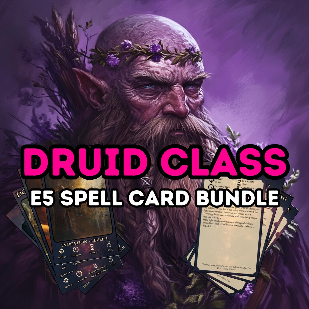 Dnd 5e Druid Spell Cards Bundle Illustrated & Printable Cantrips to ...