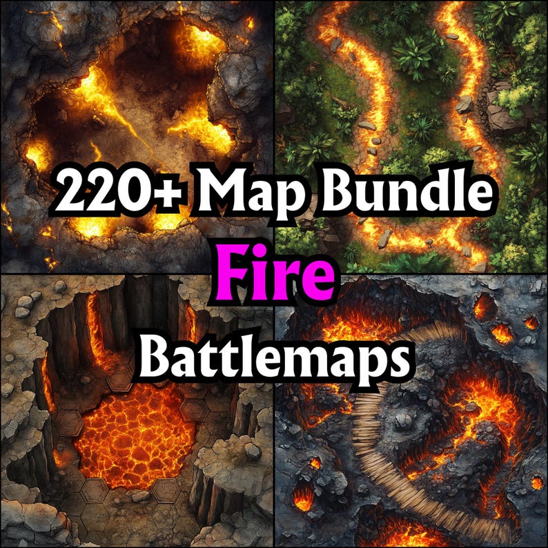 220+ Fire Battlemap Bundle, RPG Battle Grids, D&D Volcanic Maps, Lava ...