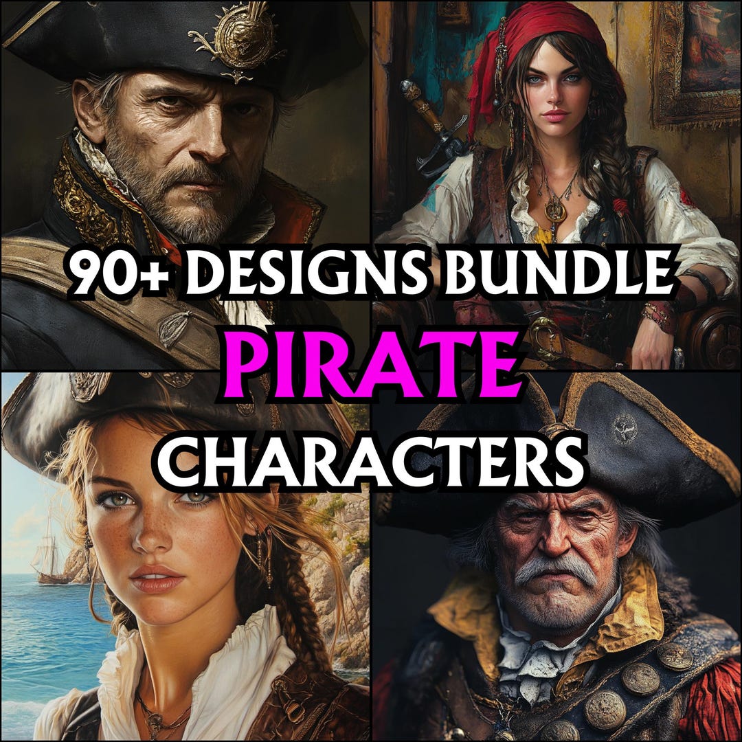 90+ Pirate Character Design Bundle, Digital Art, Swashbucklers ...