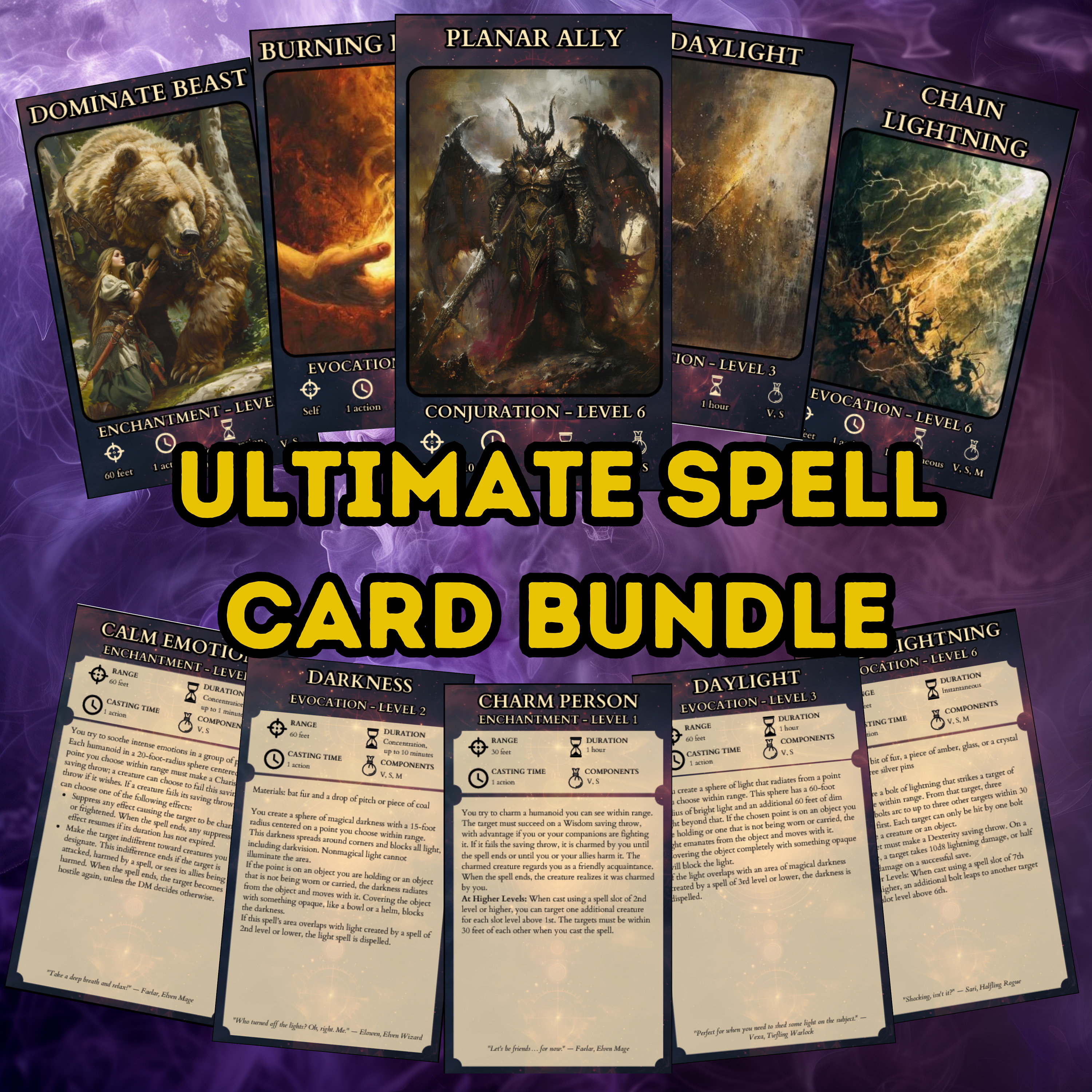 Dnd 5e Spell Cards Bundle | Illustrated & Printable | All Classes ...