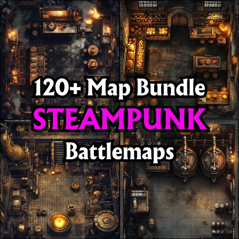 120+ Steampunk Battlemap Bundle, RPG Battle Grids, D&D, Tabletop Maps ...