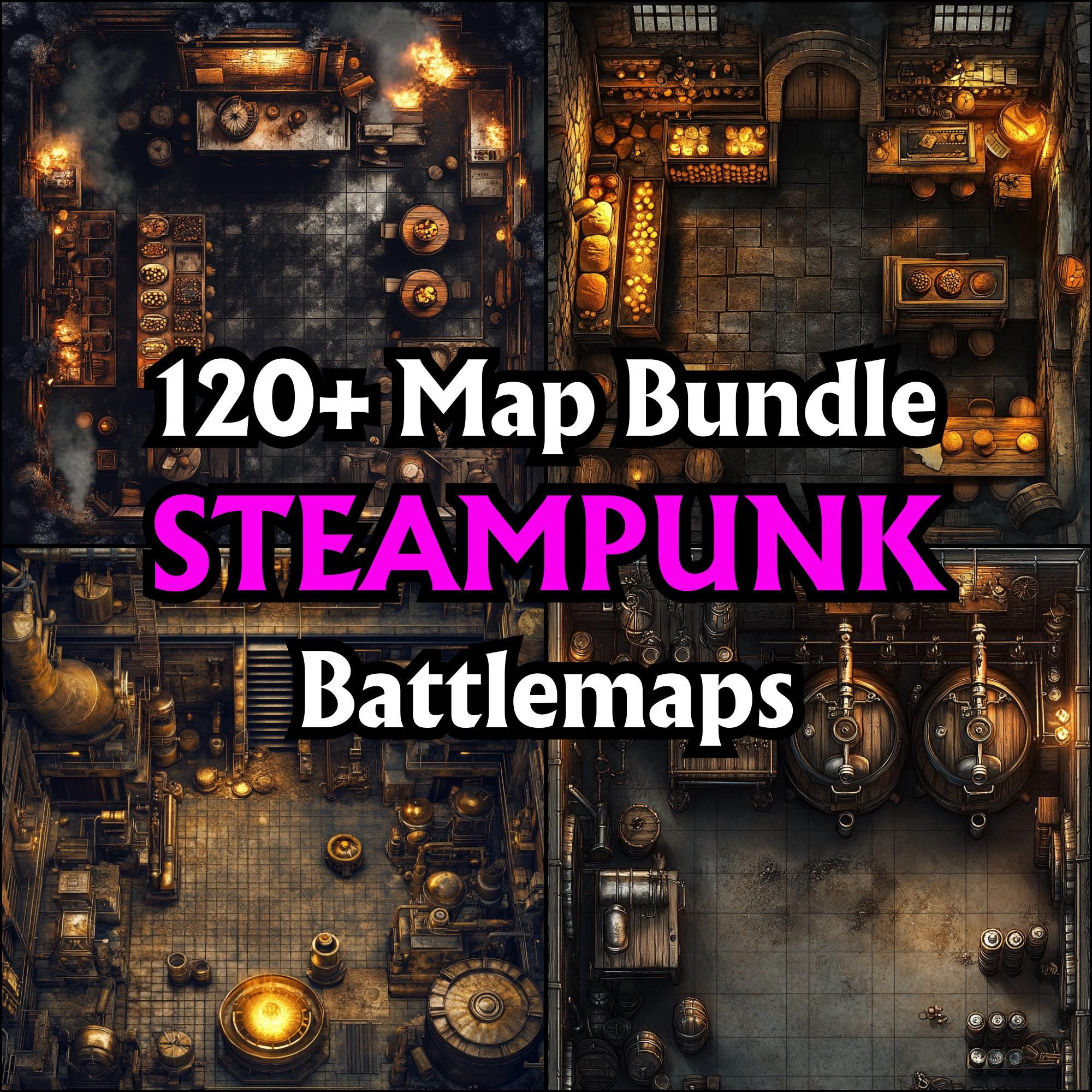 120+ Steampunk Battlemap Bundle, RPG Battle Grids, D&D, Tabletop Maps ...