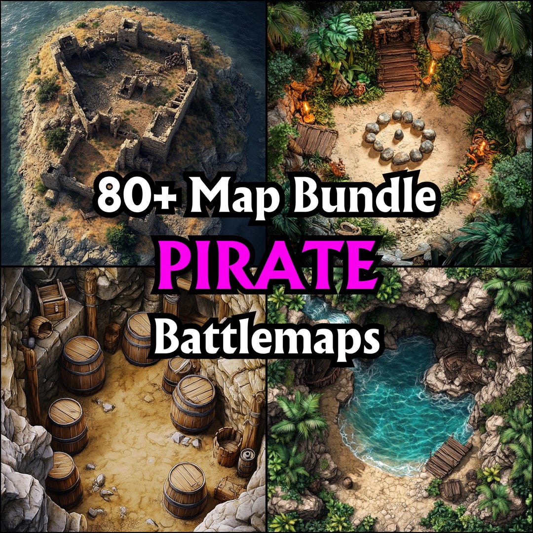 80+ Pirate Battlemap Bundle, RPG Battle Grids, D&D, Tabletop Maps, High ...