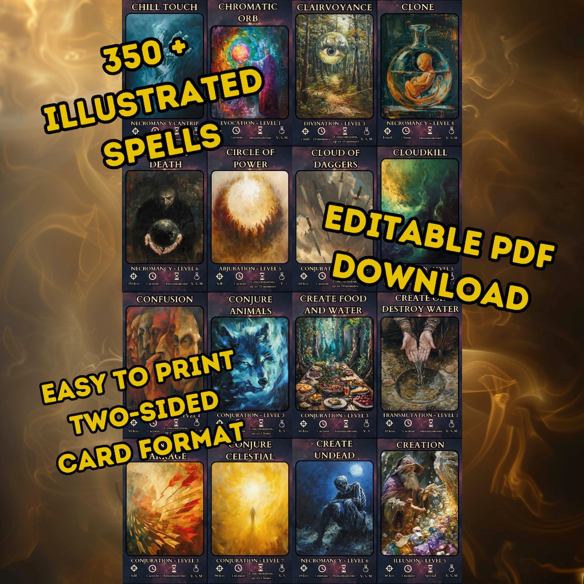 Dnd 5e Spell Cards Bundle | Illustrated & Printable | All Classes ...