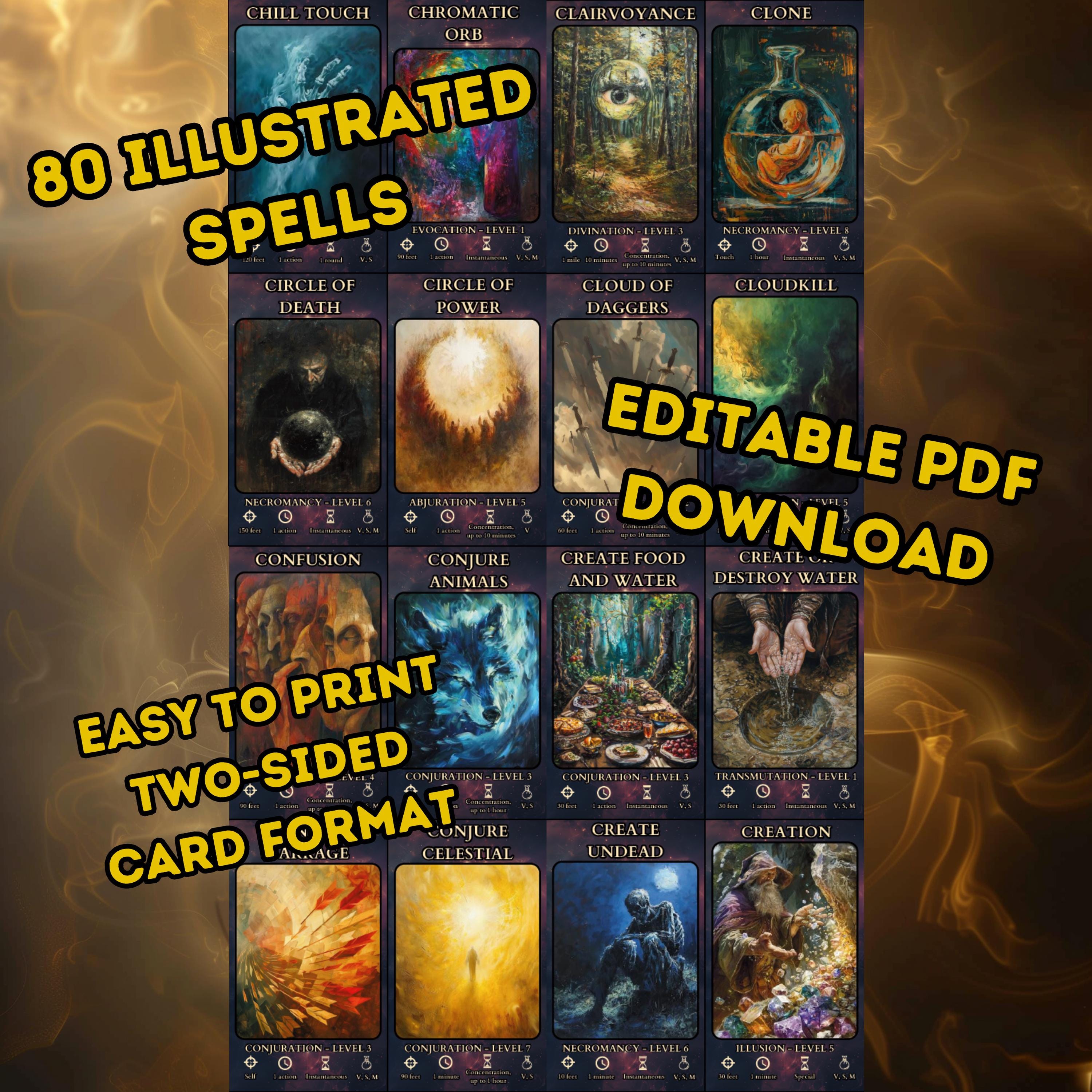 Dnd 5e Warlock Spell Cards Bundle | Illustrated & Printable | Cantrips ...