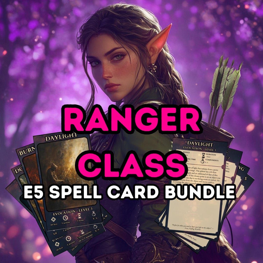 Dnd 5e Ranger Spell Cards Bundle | Illustrated & Printable | Cantrips ...