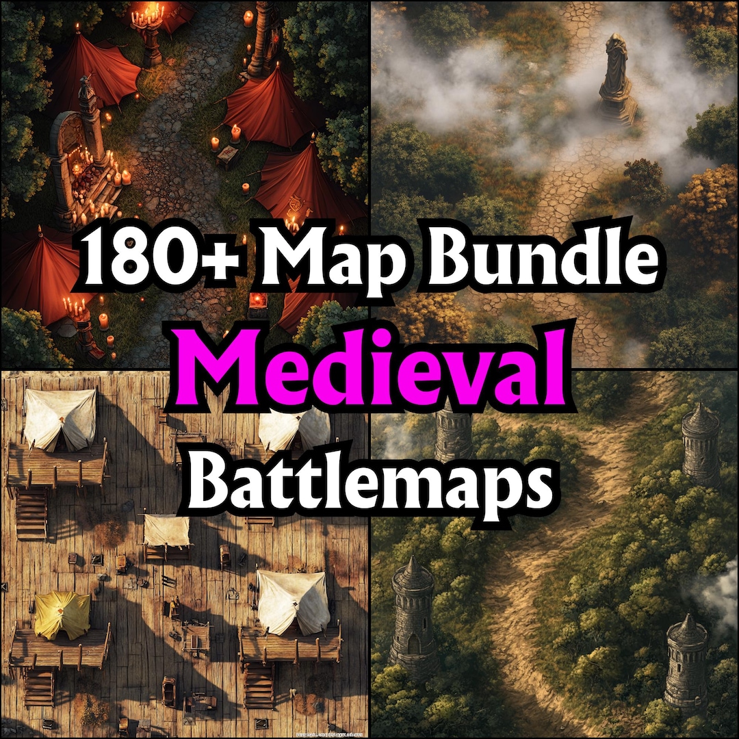 180+ Medieval Battlemap Bundle, RPG Battle Grids, D&D Fantasy Maps, Villages, Castles, Inns ...