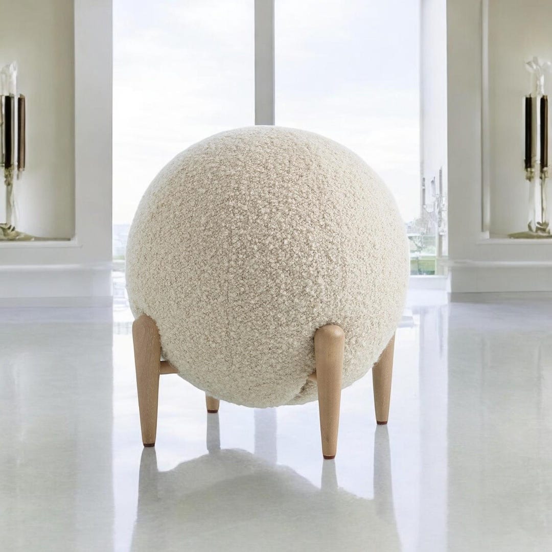 Modern Sculptural Ball Stool Cream Bouclé Upholstery With Tapered ...