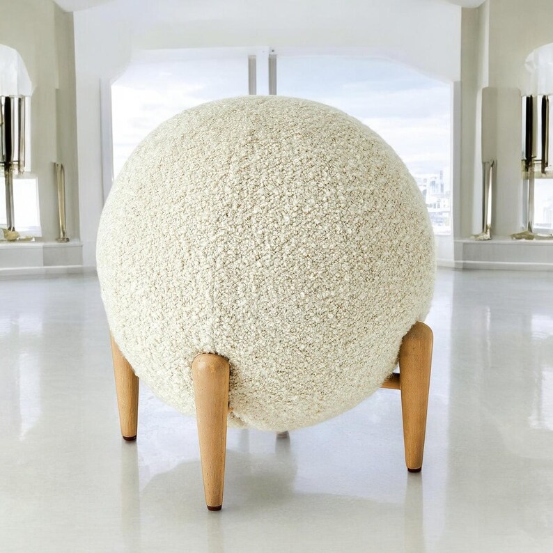 Modern Sculptural Ball Stool Cream Bouclé Upholstery With Tapered ...