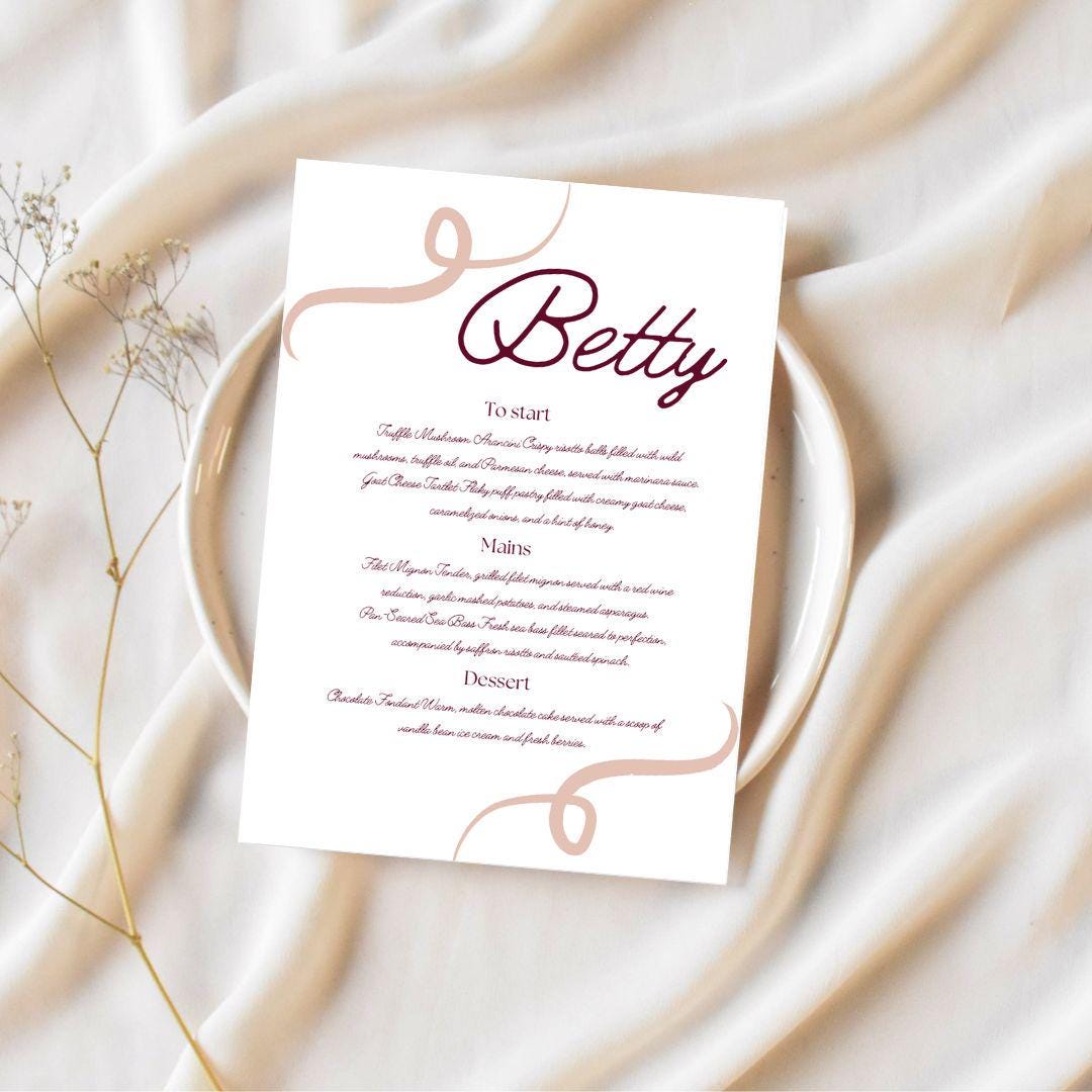 Custom Wedding Menu Cards, PERSONALIZED Elegant Dinner Menus, Printable ...