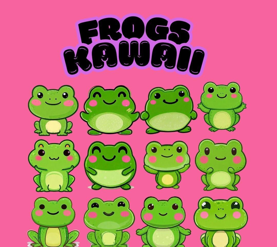20 Kawaii Frog Sticker Set for Laptops Notebooks Cute Green Frog ...