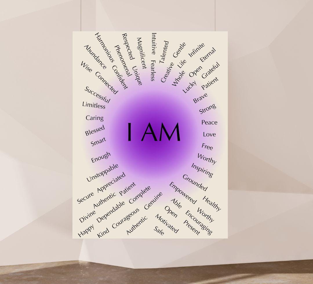 I Am Affirmation Wall Art Print Positive Self-empowerment Poster With ...