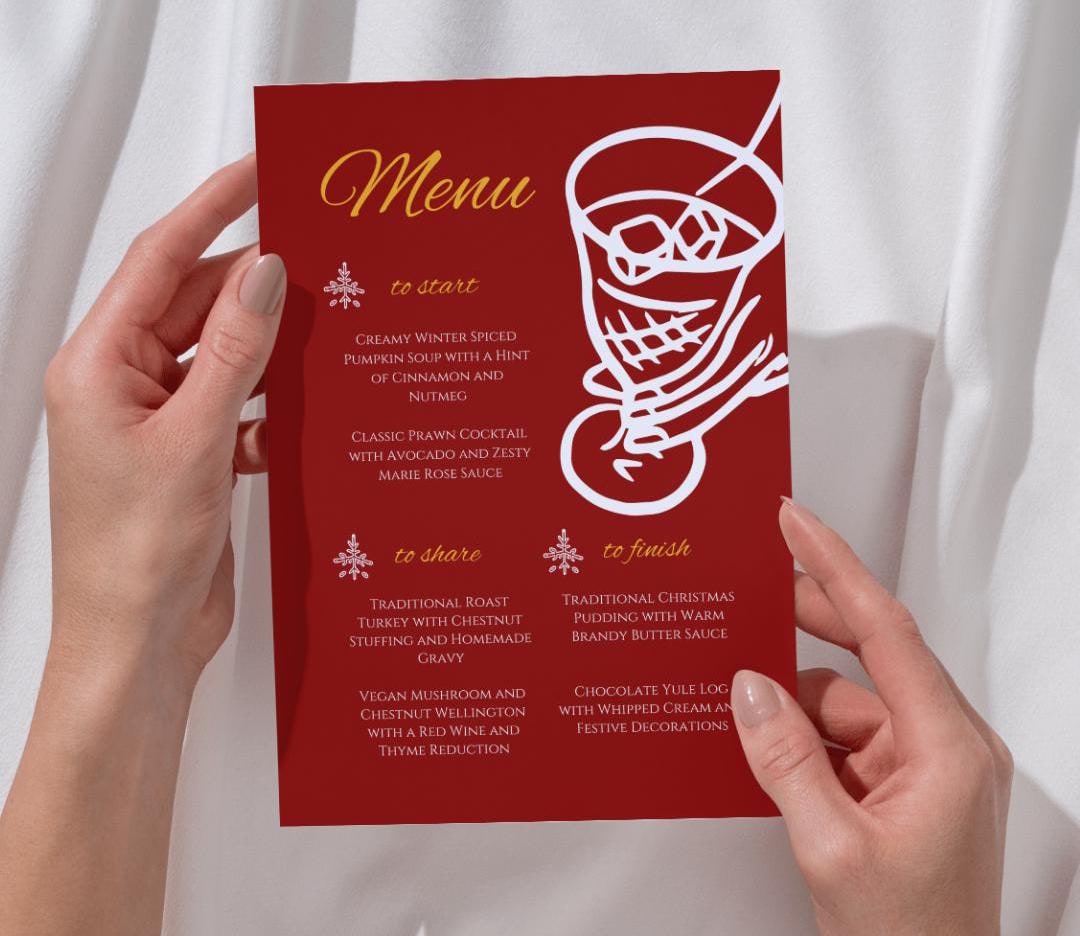 Christmas Dinner Menu Template Festive Holiday Dinner Menu Friendsmas ...