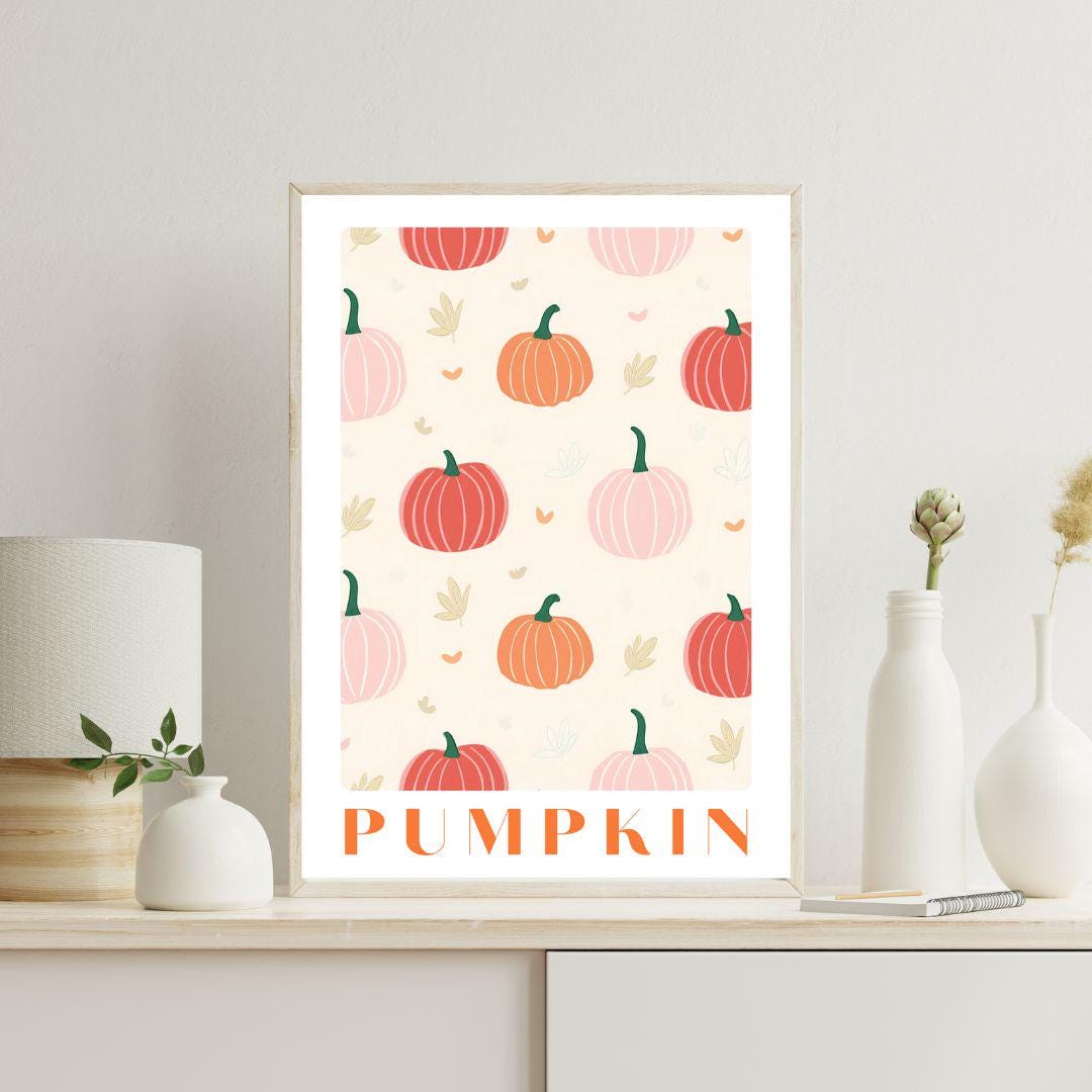 Autumn Pumpkin Wall Art, Fall Printable Poster, Digital Download, Cozy ...