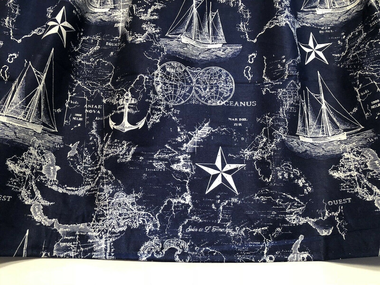 Navy Window Curtain Valance Map Nautical 43w X - Etsy