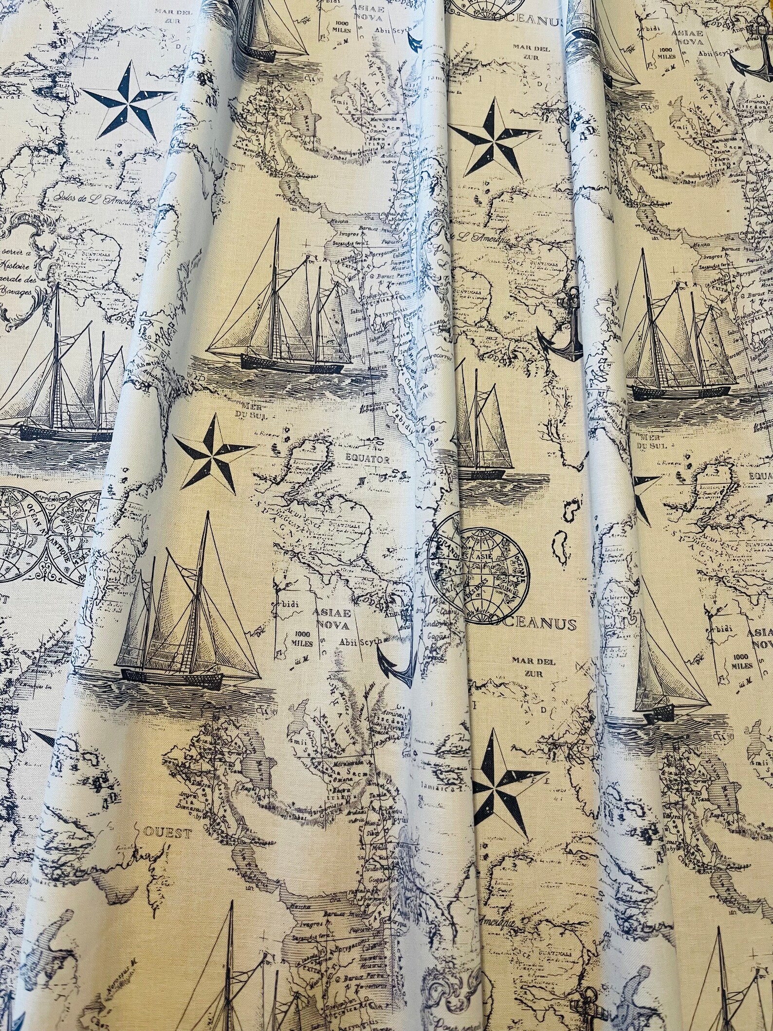 Nautical Map Valance: Ship Anchor Theme, White & Navy Blue Cotton - Etsy