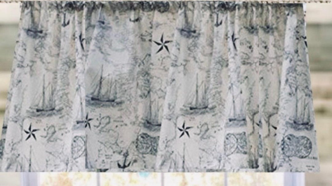 Nautical Window Curtain Valance Nautical Map White and Navy Blue ...