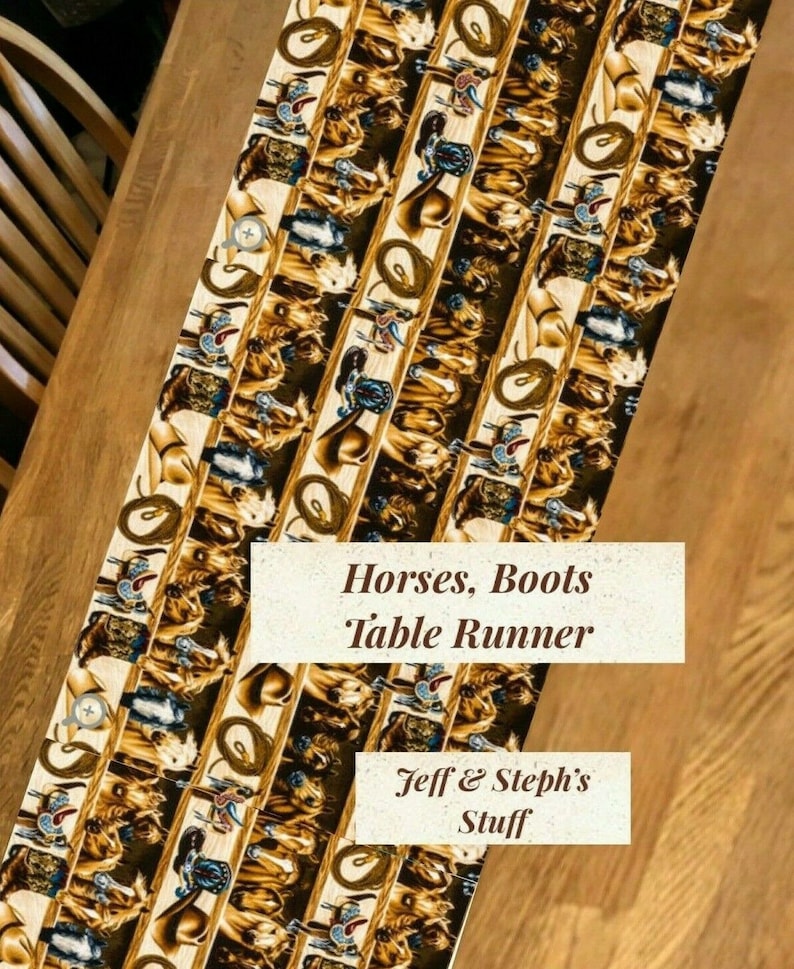 Horse Table Runner: 42" Wide X 14" Long, Cowboy Boots, Western Decor ...