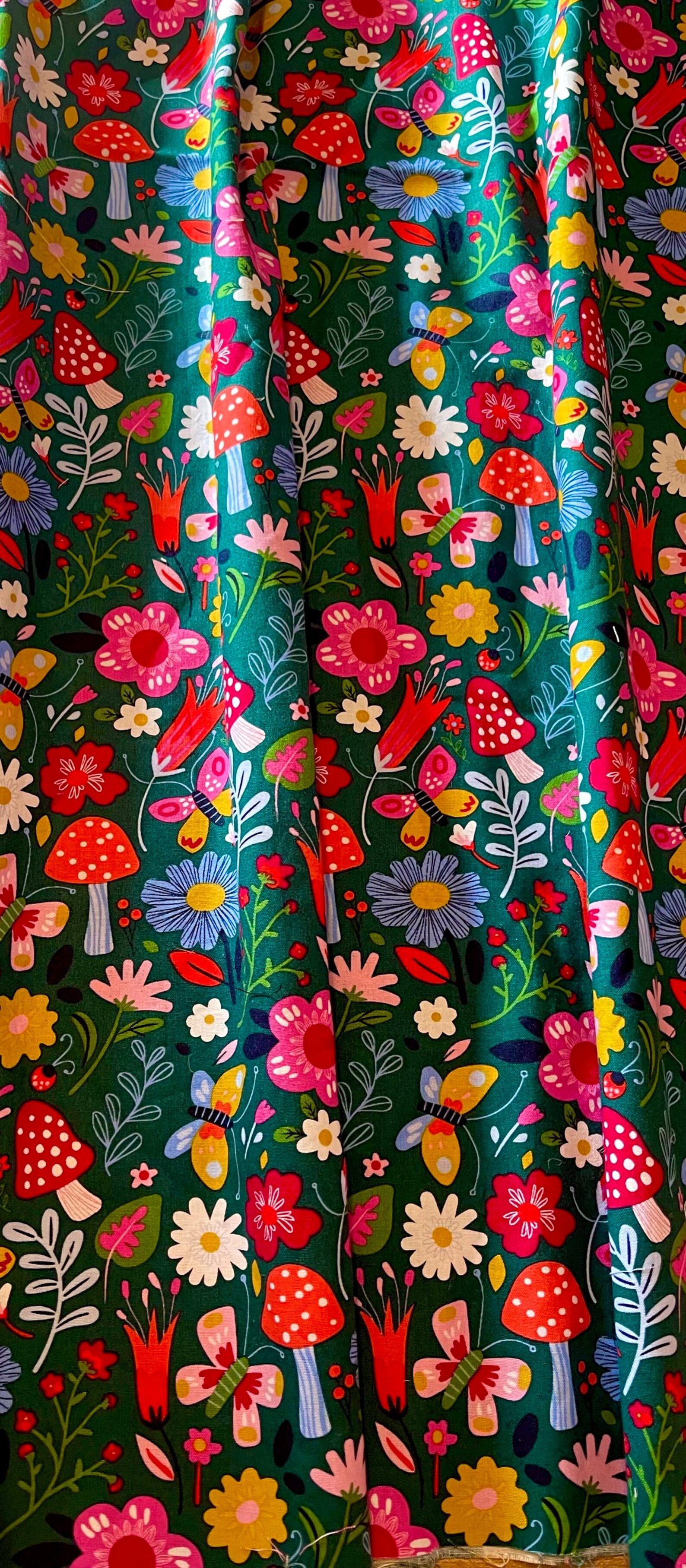Butterfly Mushroom Valance: Floral Green Cotton Fabric, 42"w X 14"l - Etsy