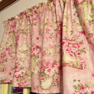 Shabby Chic Valance Roses Curtains Vintage Floral, Powder Pink, Teacup ...