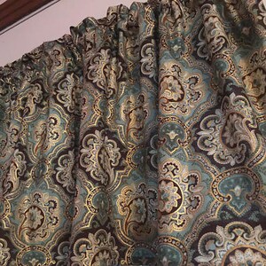Paisley Curtain Panels Brown Teal Gold Curtain Tiers Curtains With ...