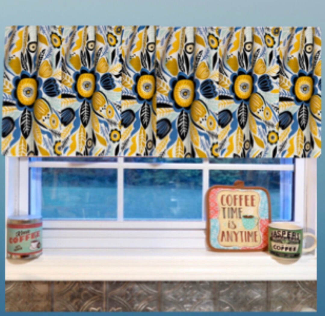 Valance for Bedroom or Bathroom 42W X 14L Mustard Yellow and Blue ...