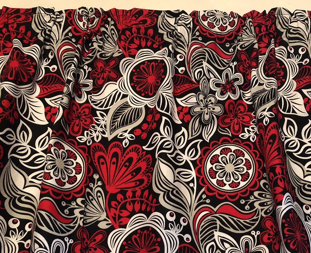 Window Curtain Valance Red White Black Floral Cotton 43w X 15l - Etsy