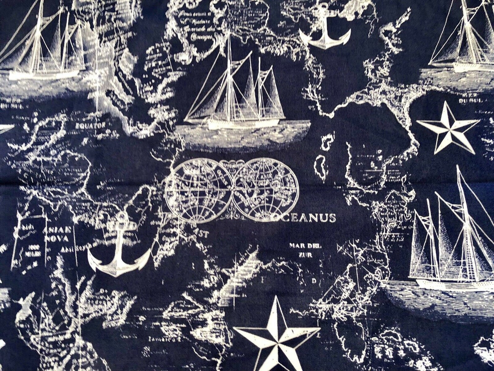 Navy Window Curtain Valance Map Nautical 43w X - Etsy