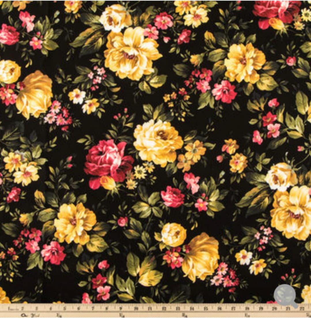 Cream Roses Valance Mauve Floral on Black Cotton Window Curtain Valance ...