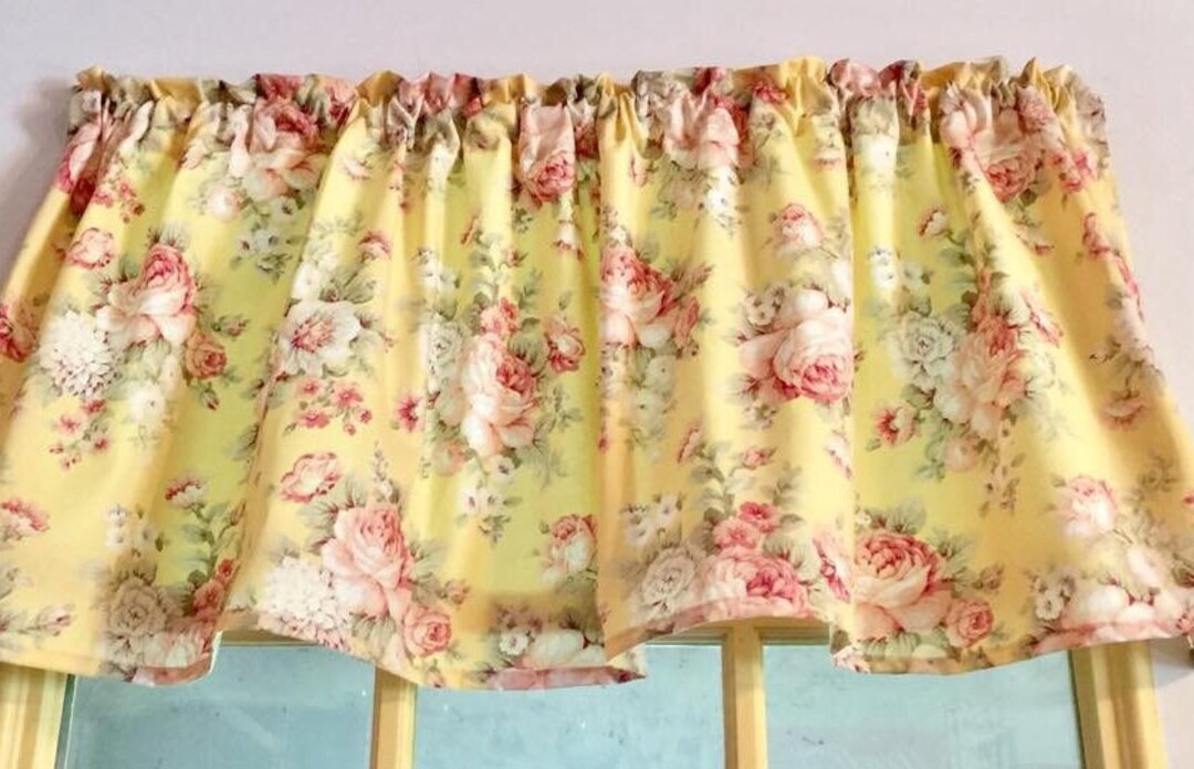 Yellow Pink Cottage Roses Valance Gift for Her Birthday Gift Unique ...