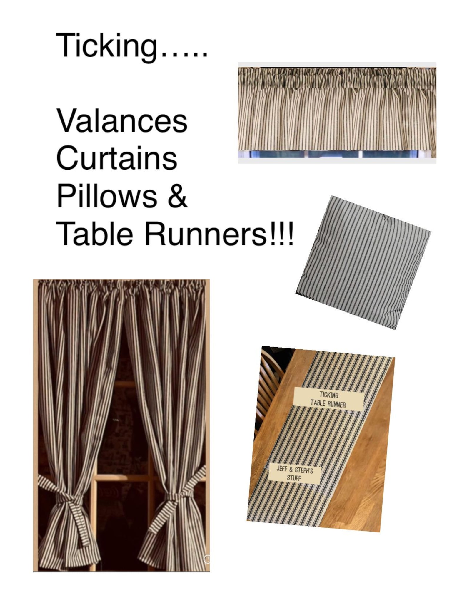 Farmhouse Ticking Stripe Valance: Handmade Country Cottage Kitchen ...