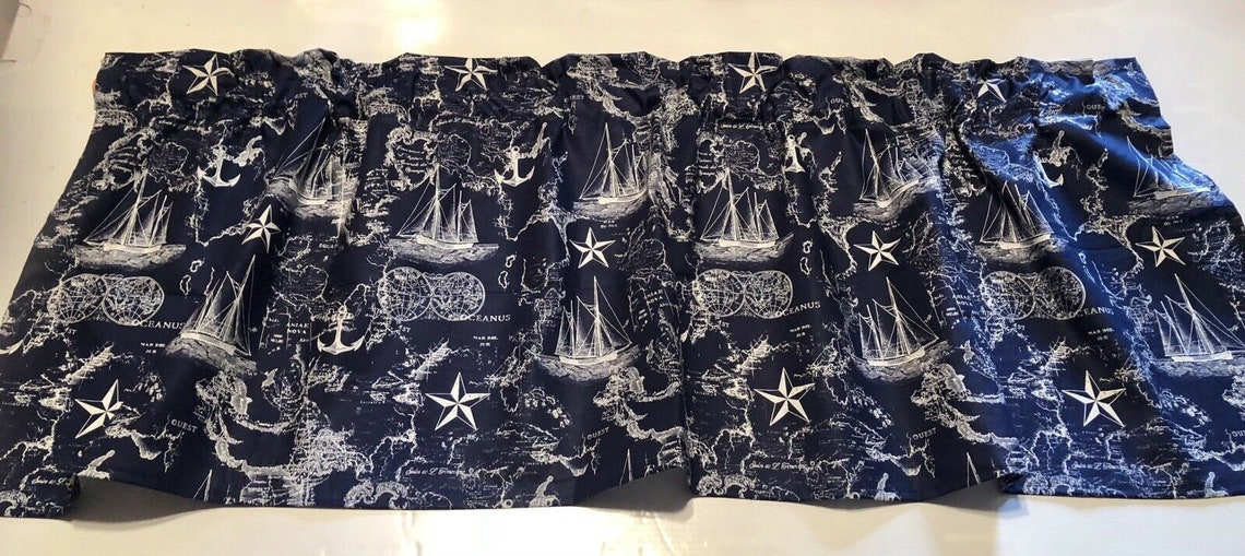 Navy Window Curtain Valance Map Nautical 43w X - Etsy