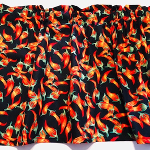 Red Black Window, Curtain Valance, Hot, Chili Peppers, Cotton, Fabric ...