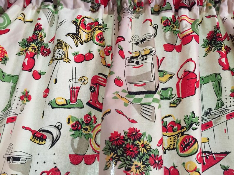 Retro Kitchen Curtains: Classic 50s Style, Set of 2 Vintage Kitchen ...