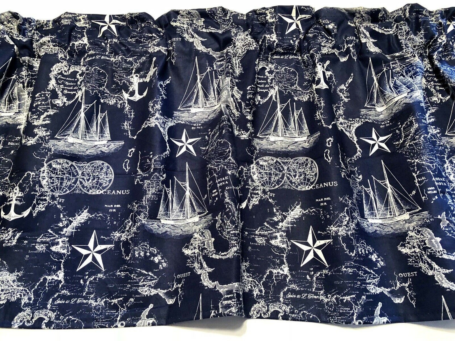 Navy Window Curtain Valance Map Nautical 43w X - Etsy