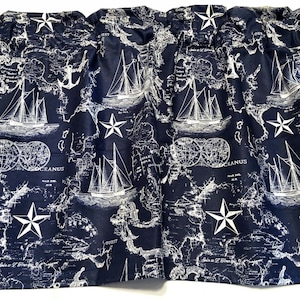 Navy Window Curtain Valance Map, Nautical 43"w X 14/15"l Free Ship On ...