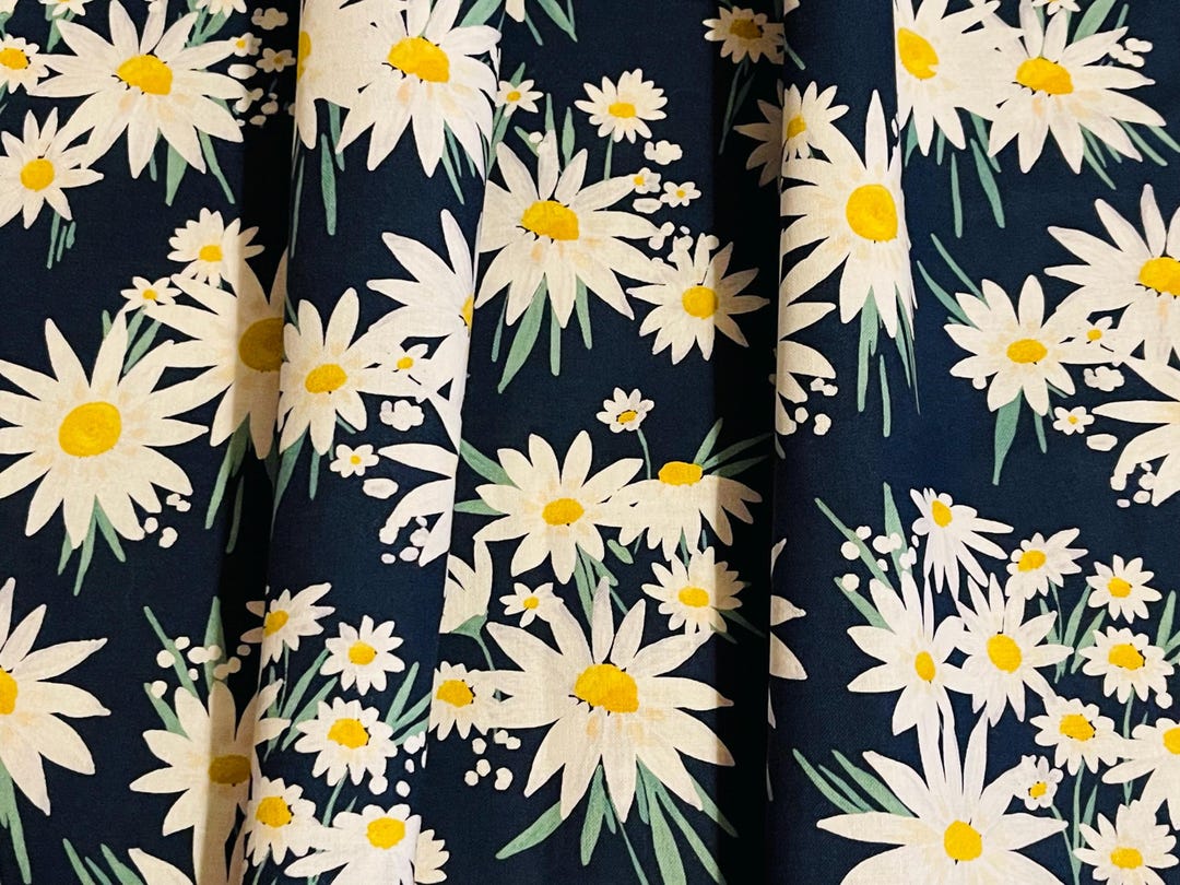 Wild Daisy Valance: Navy Blue Floral Window Curtain (43”W X14"l) - Etsy
