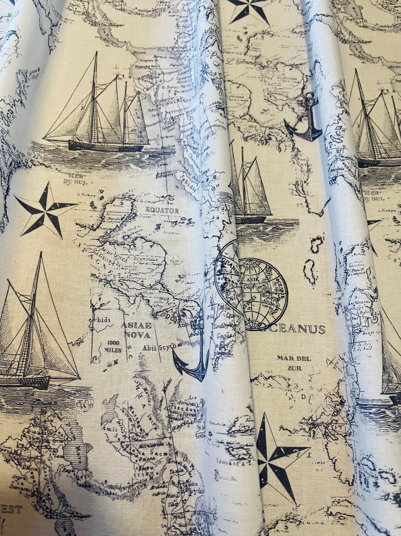 Nautical Map Valance: Ship Anchor Theme, White & Navy Blue Cotton - Etsy