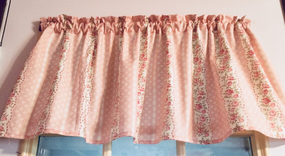 Pink Rose Floral Window Valance: Shabby Chic Farmhouse Curtain (43"w X ...