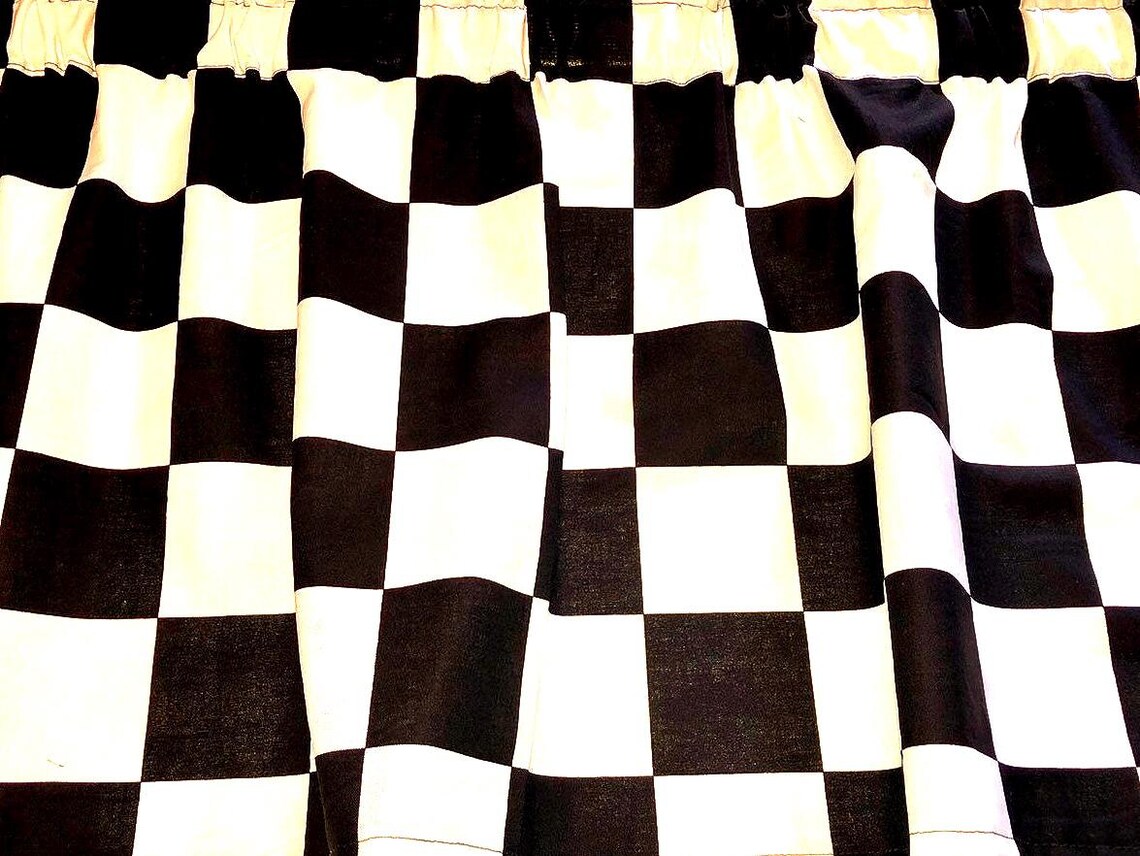 Checkered Valance: Black and White Cotton Window Curtain - Etsy