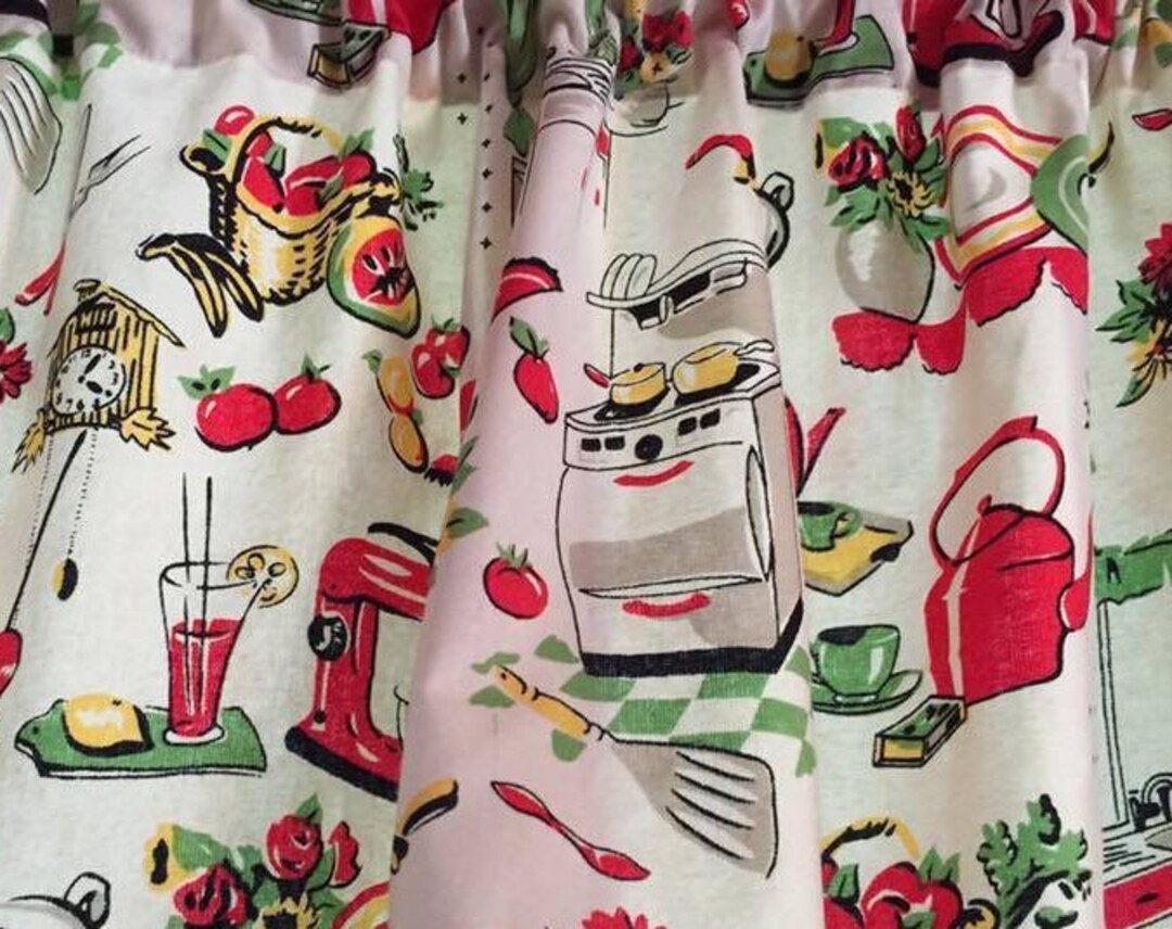 Fifties Kitchen Set of 2 Panels Appliances Dishes Panels Retro Red ...