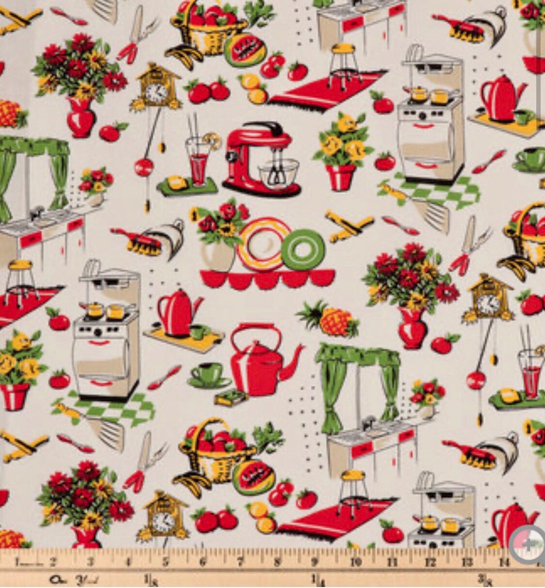 Farmhouse Kitchen Retro Cotton Fabric Fat Quarter 18x - Etsy