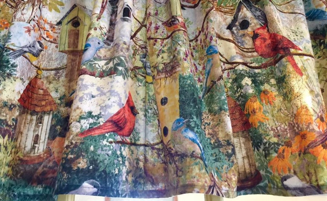 Rustic Garden Valance: Cardinal, Bluebird, Birdhouse Print - 43"w - Etsy