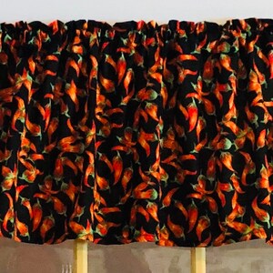 Red Black Window, Curtain Valance, Hot, Chili Peppers, Cotton, Fabric ...