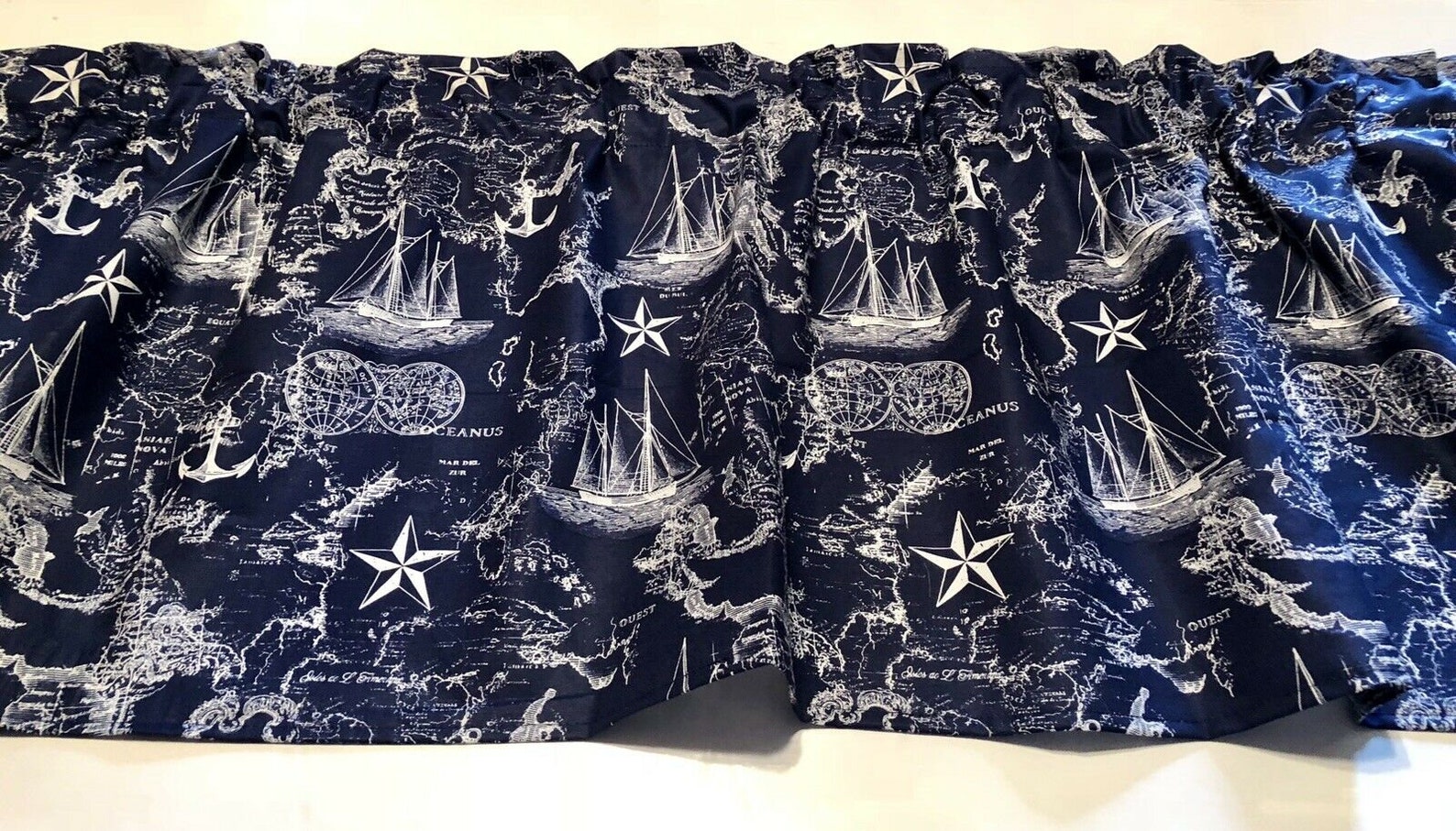 Navy Window Curtain Valance Map Nautical 43w X - Etsy