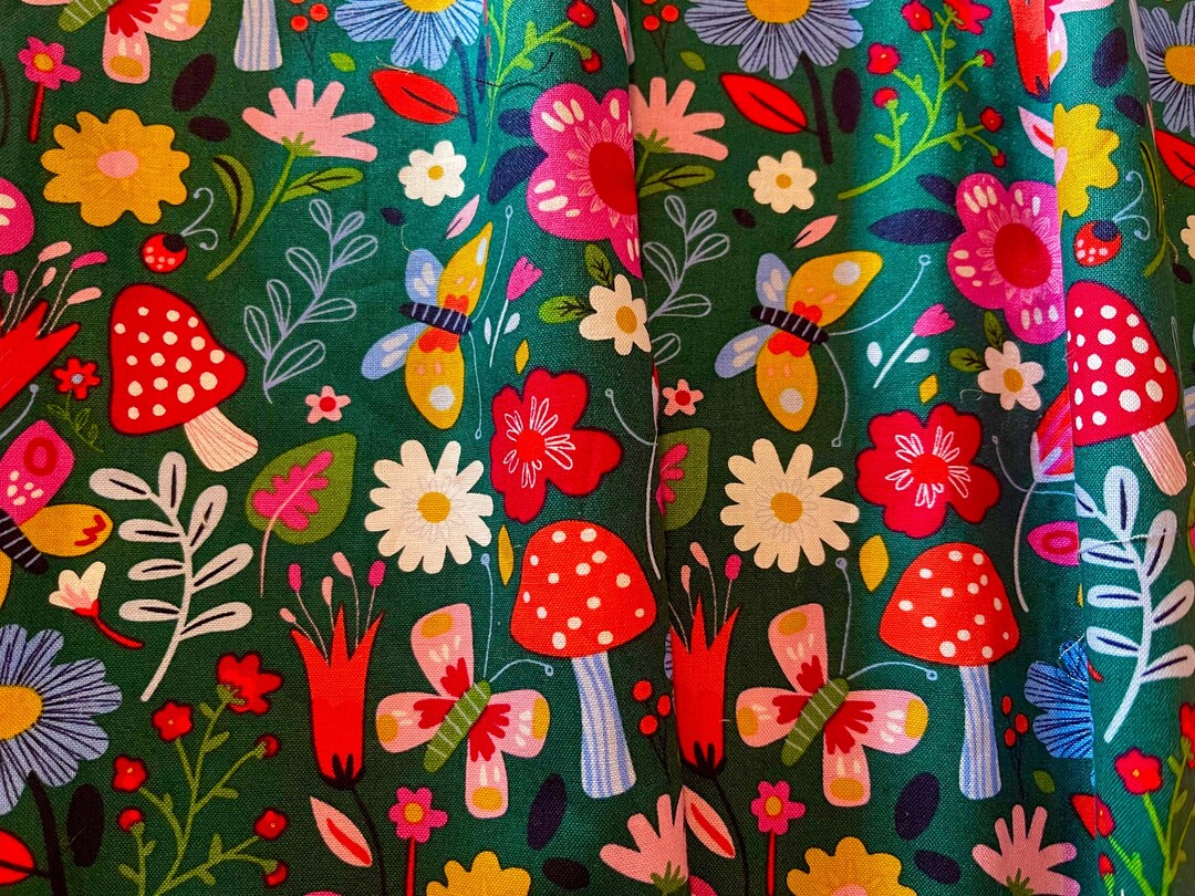 Butterfly Mushroom Valance: Floral Green Cotton Fabric, 42"w X 14"l - Etsy