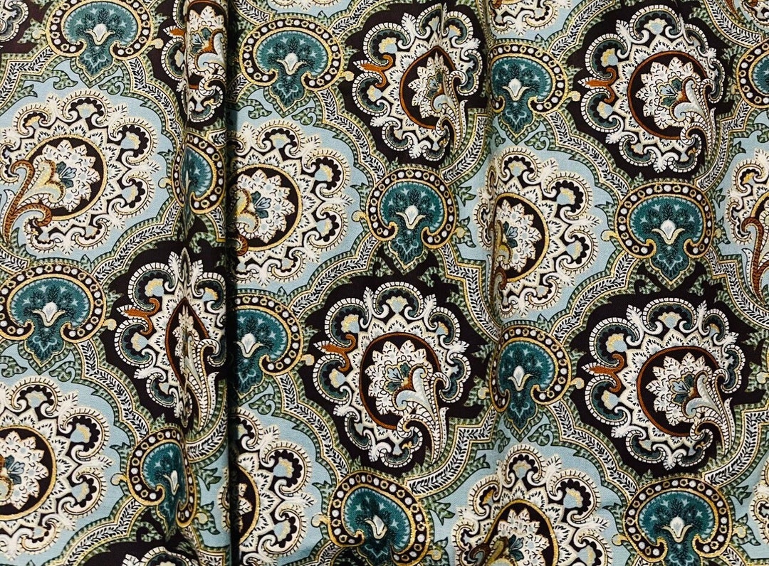 Teal Turquoise Blue Gold Paisley Valance Handmade Window Curtain 100% ...
