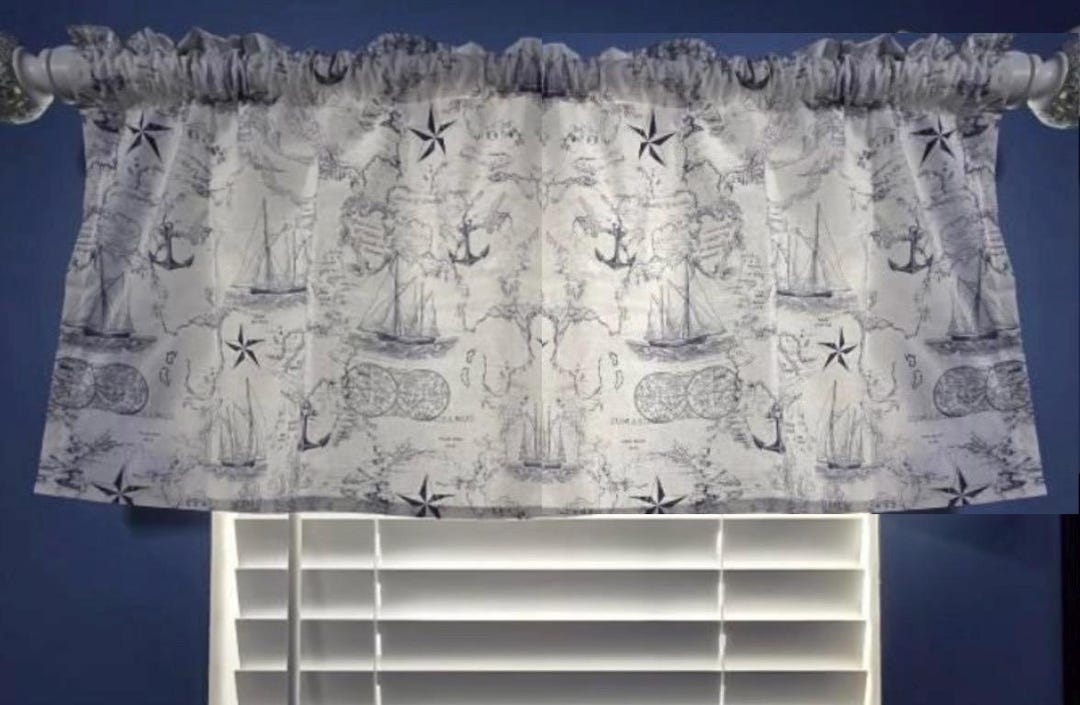 Nautical Map Valance: Beach House Navy Blue Window Curtain - Etsy